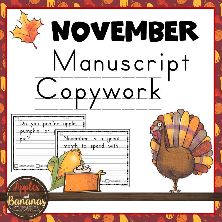 November Copywork - Manuscript Handwriting Practice | Made By Teachers