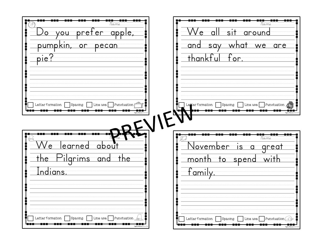 November Copywork - Manuscript Handwriting Practice | Made By Teachers
