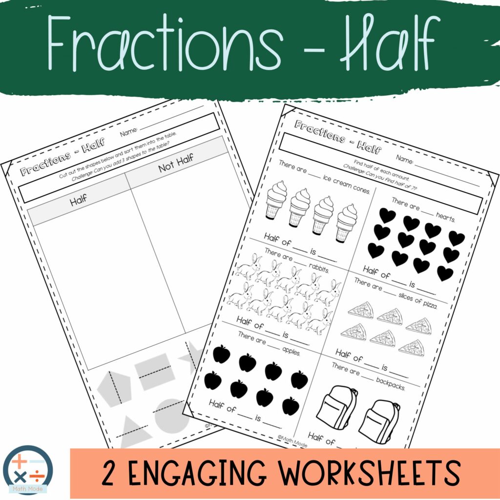Fractions - Finding Half of a Shape and Half of a Quantity Worksheets ...