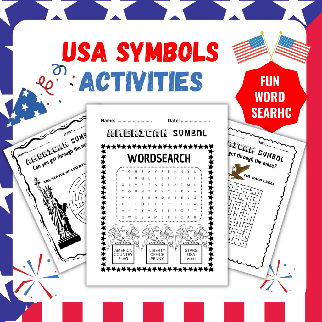 USA PRESIDENT'S DAY and U.S. Symbols WORD SEARCH acitivites for PreK ...