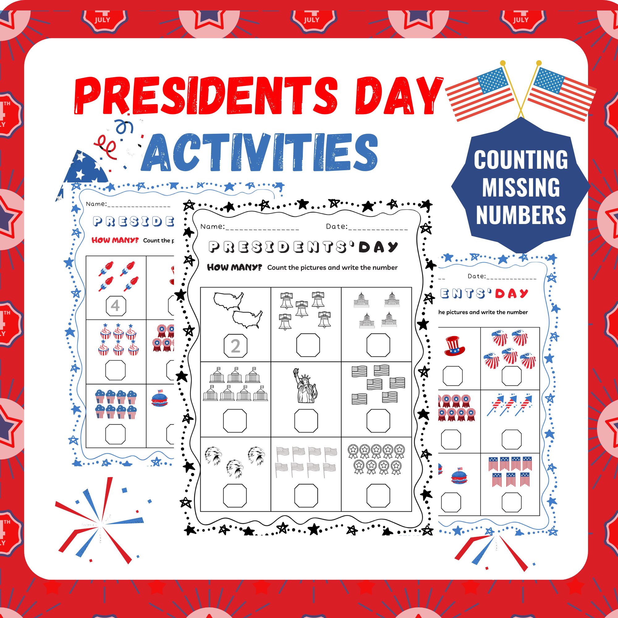 USA PRESIDENT'S DAY and U.S. Symbols Counting numbers and I spy for ...