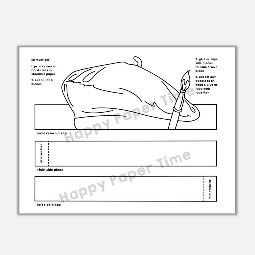 Artist Painter Paper Crown Career Day Printable Coloring Craft Activity ...