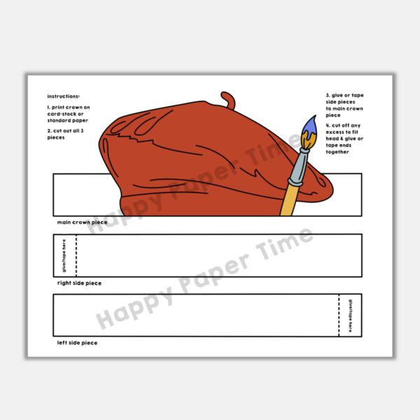 Artist Painter Paper Crown Career Day Printable Craft Activity Headband ...