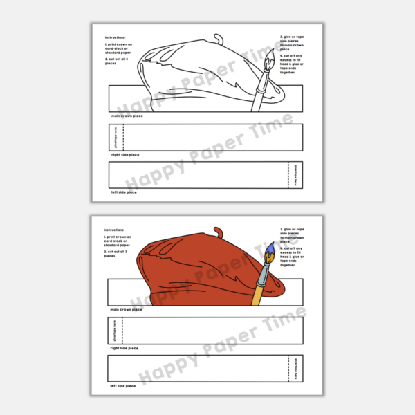 Artist Painter Paper Crowns Career Day Printable Coloring Craft ...