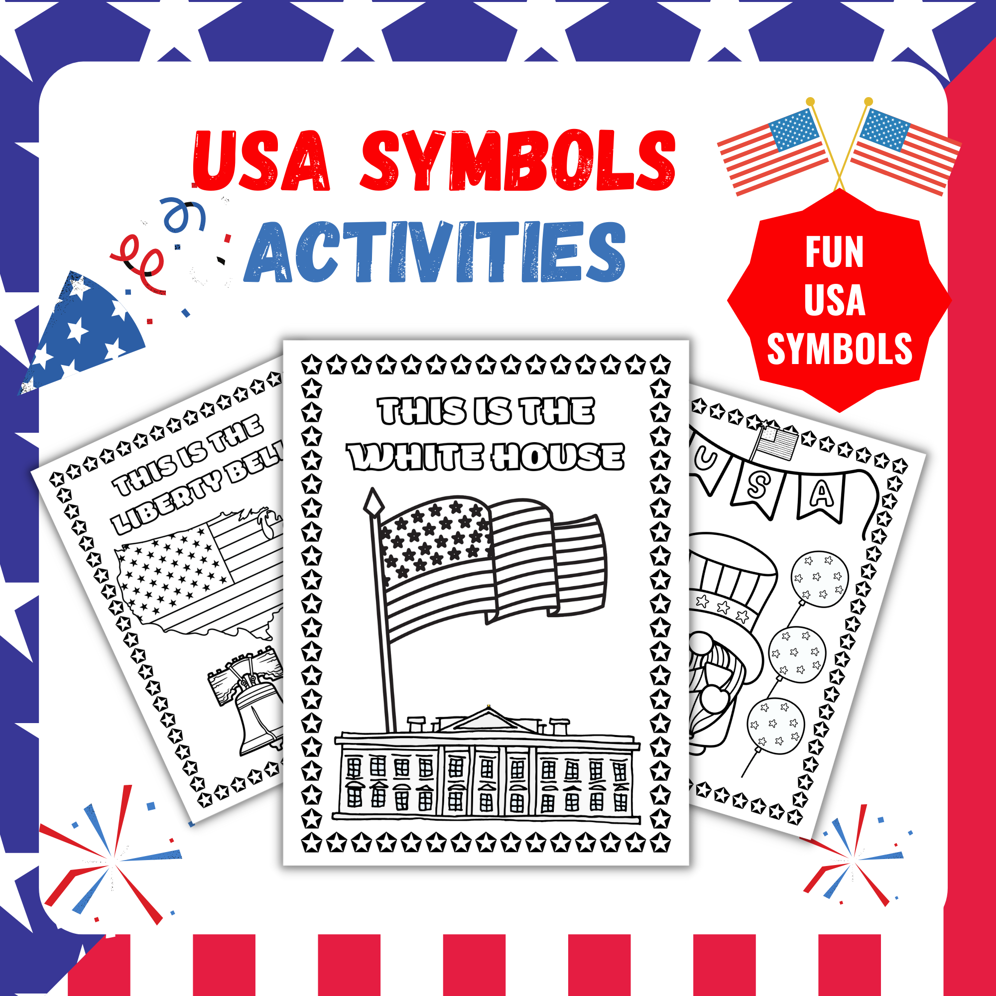USA PRESIDENT'S DAY and U.S. Symbols coloring activity for PreK - 2nd ...
