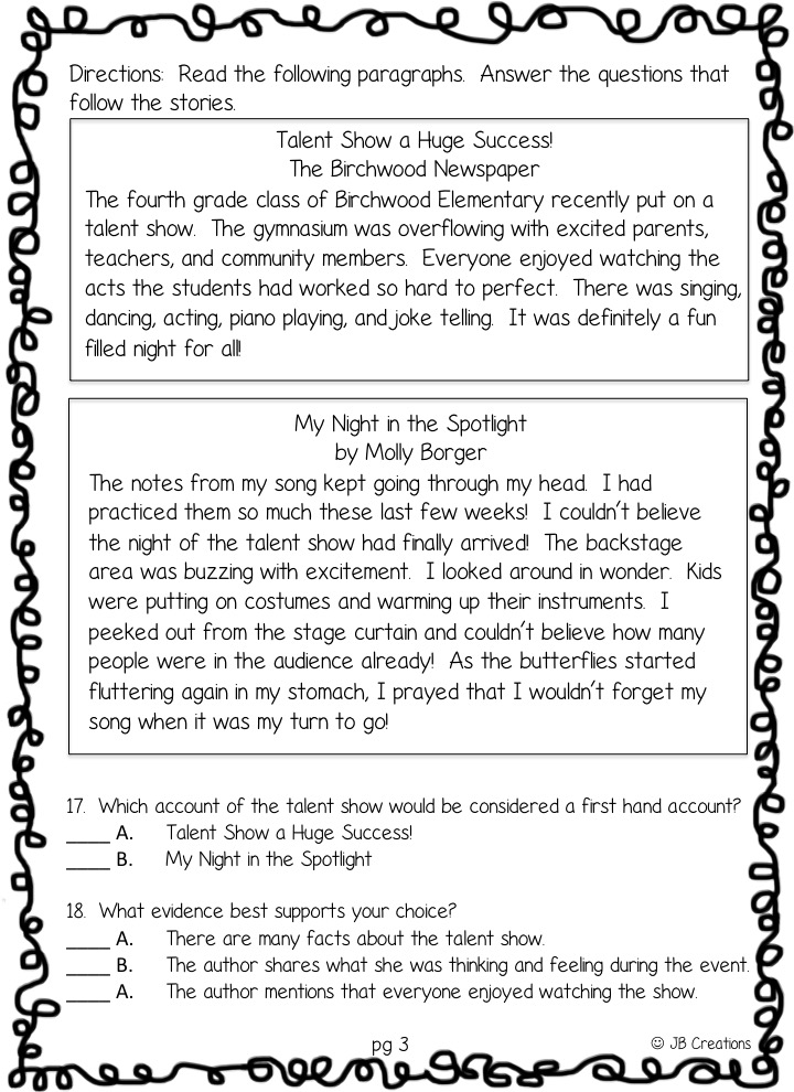 First and Second Hand Accounts of Information Assessment | Made By Teachers