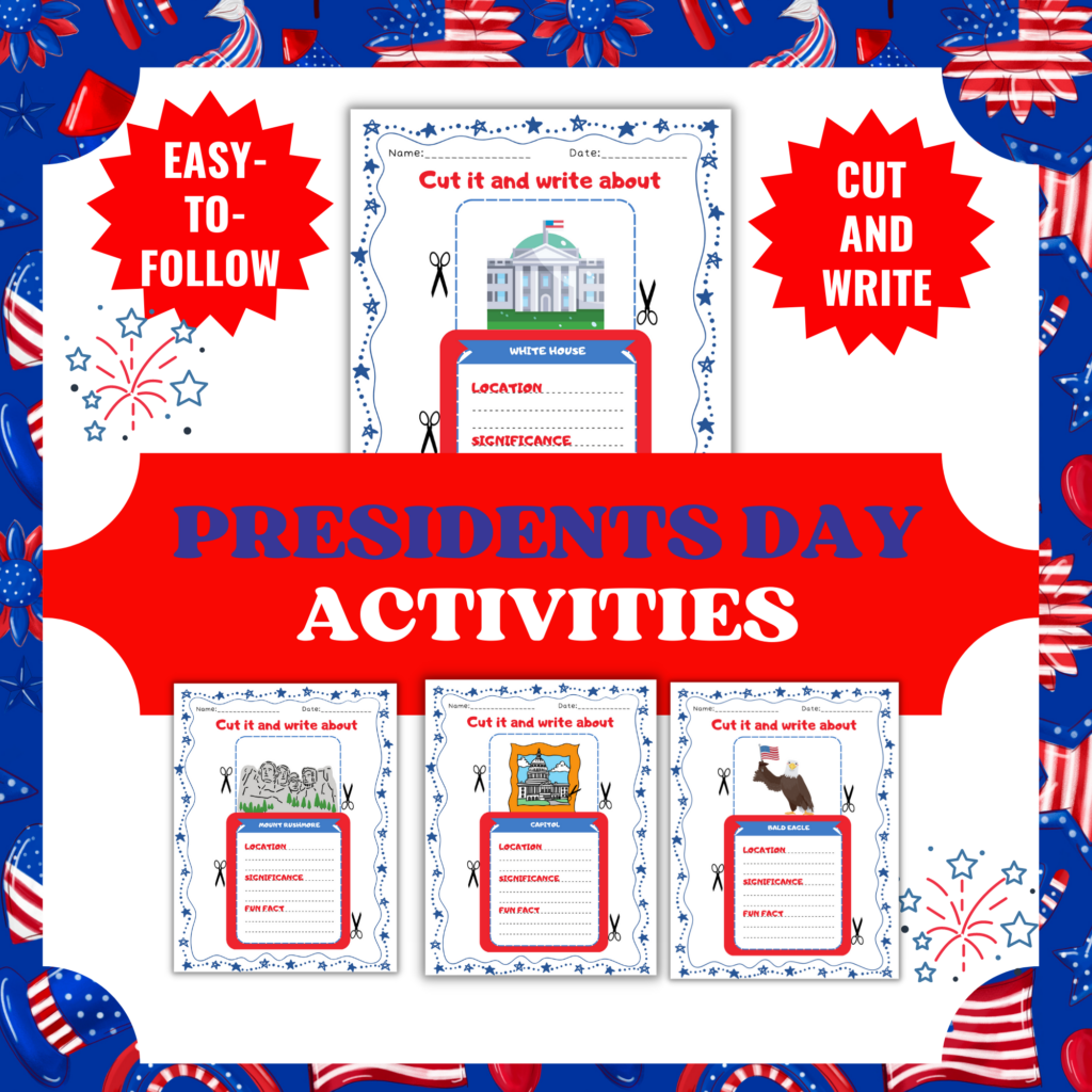 USA PRESIDENT'S DAY and U.S. Symbols cutting and writing activity for K ...