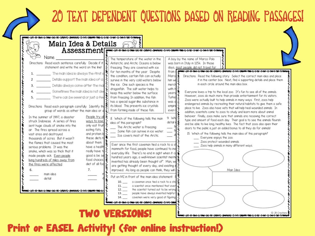Main Idea Assessment | Made By Teachers