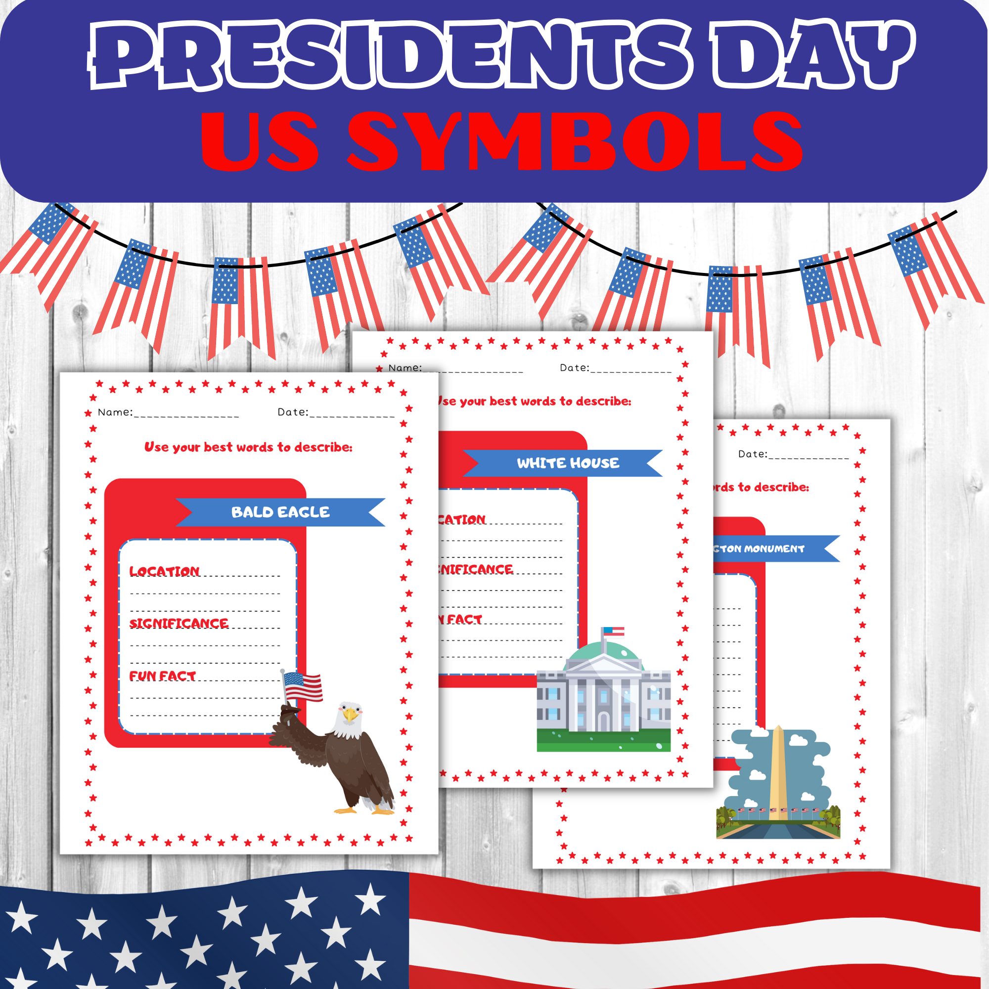 USA PRESIDENT'S DAY and U.S. Symbols writing activity for K, 1st and ...