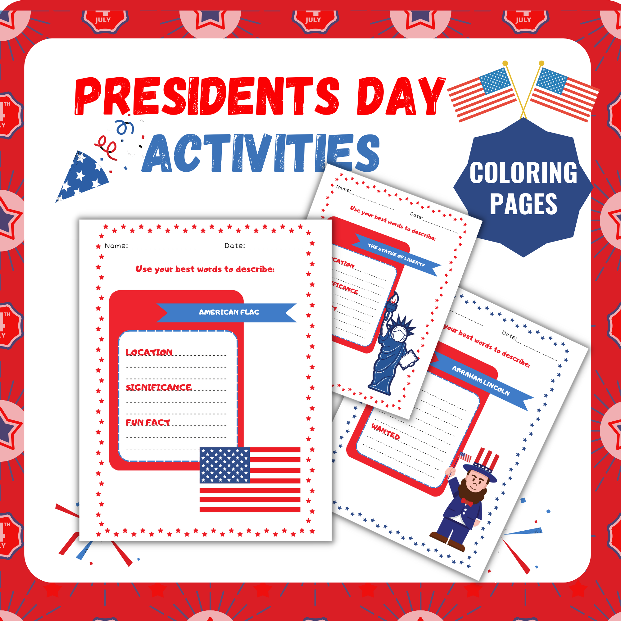 USA PRESIDENT'S DAY and U.S. Symbols writing activity for K, 1st and ...