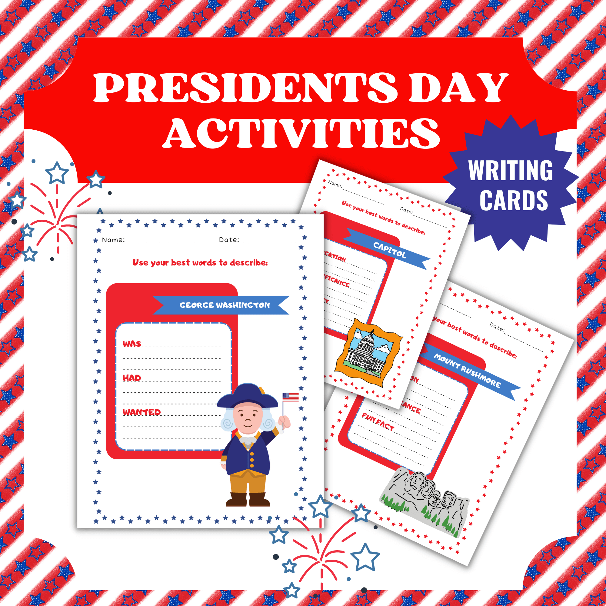 USA PRESIDENT'S DAY and U.S. Symbols writing activity for K, 1st and ...