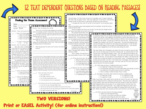 Finding Theme in Literature Assessment | Made By Teachers