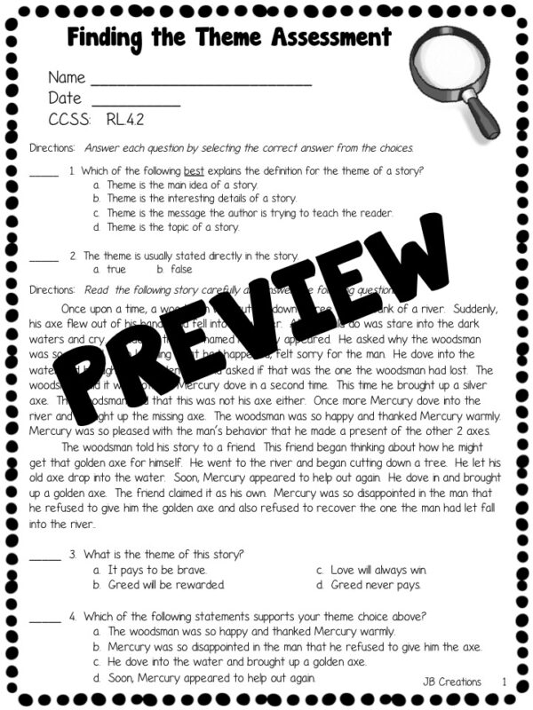 Finding Theme in Literature Assessment | Made By Teachers