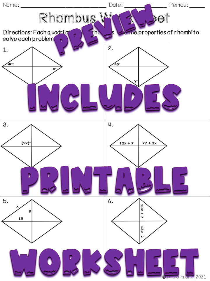 Rhombus Properties Activity Digital Pixel Art Mystery Puzzle | Made By ...