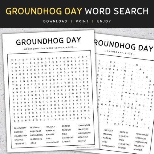 Groundhog Day: Word Search, Puzzle Worksheet, Holiday Fun Activity ...