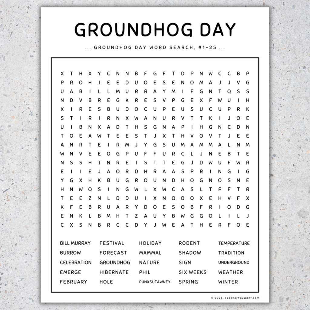 Groundhog Day: Word Search, Puzzle Worksheet, Holiday Fun Activity ...