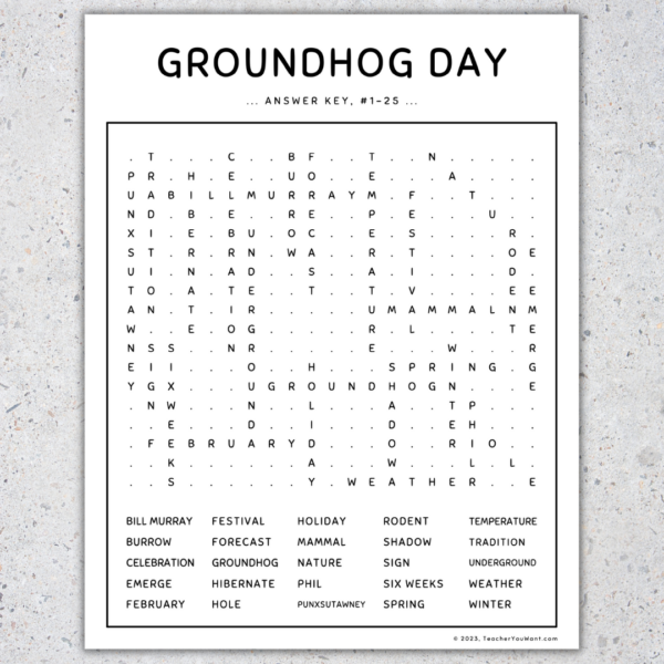 Groundhog Day: Word Search, Puzzle Worksheet, Holiday Fun Activity ...