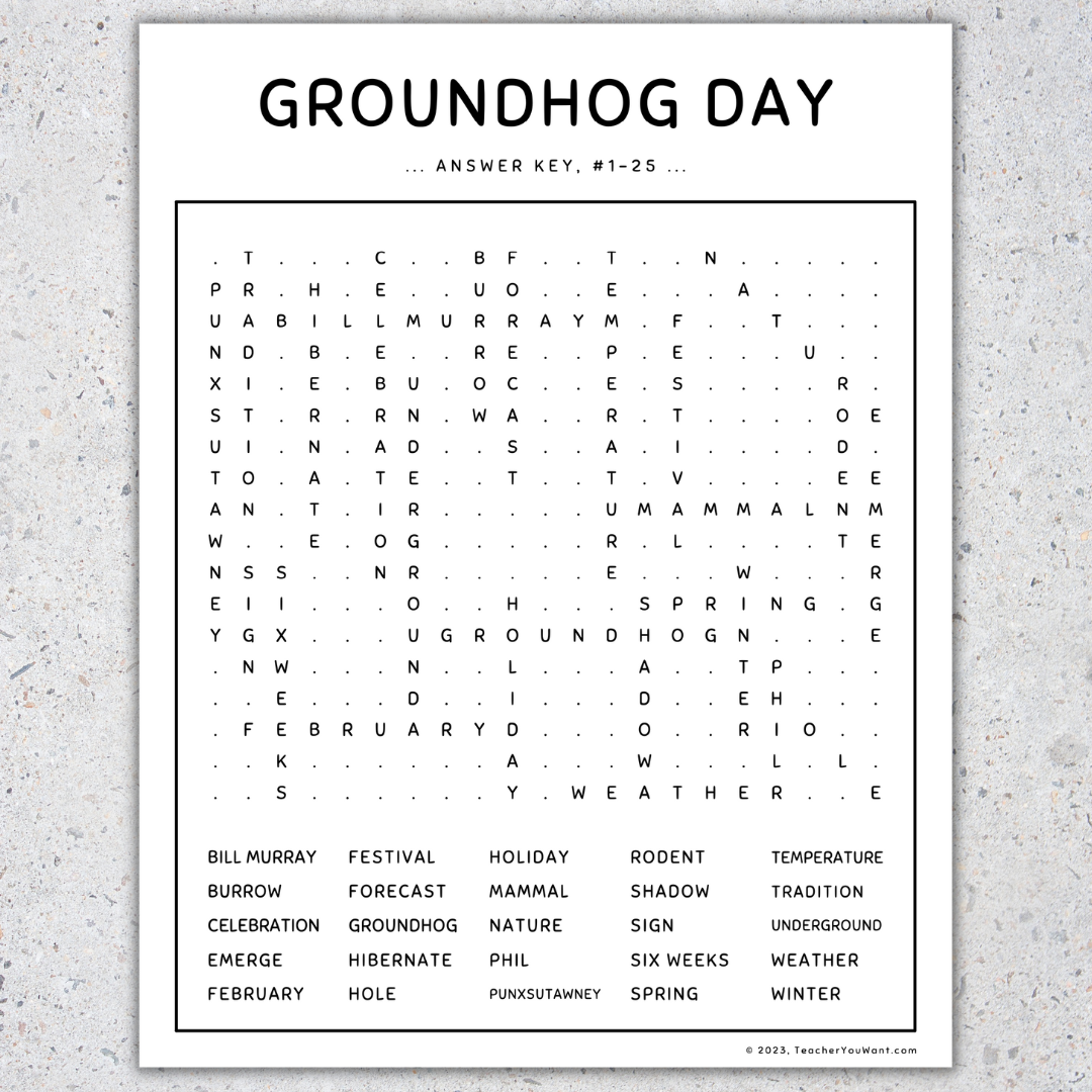 Groundhog Day: Word Search, Puzzle Worksheet, Holiday Fun Activity ...
