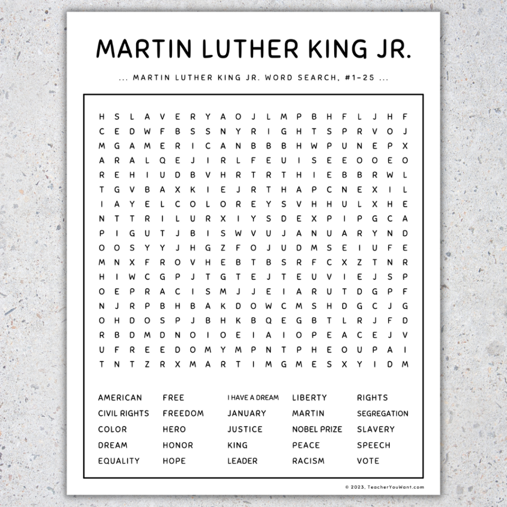 Martin Luther King Jr. Word Search, Puzzle Worksheet Activity | Made By ...