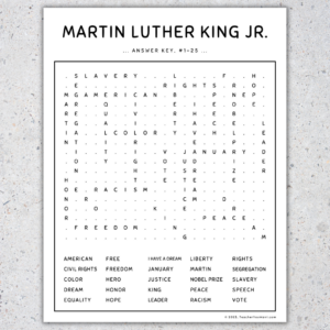Martin Luther King Jr. Word Search, Puzzle Worksheet Activity | Made By ...