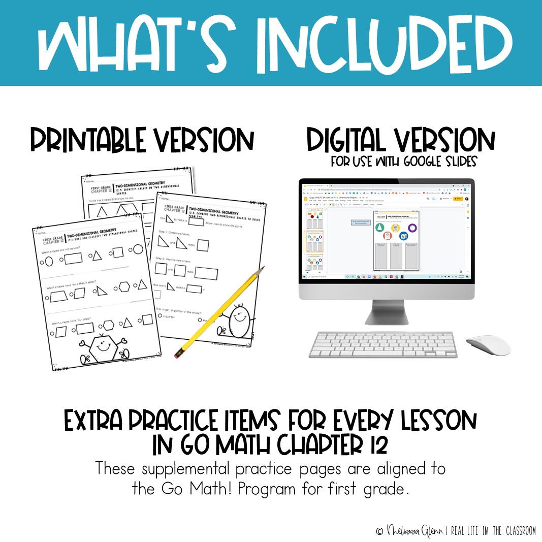 Go Math Chapter 12 Practice for First Grade - 2D Shapes | Made By Teachers