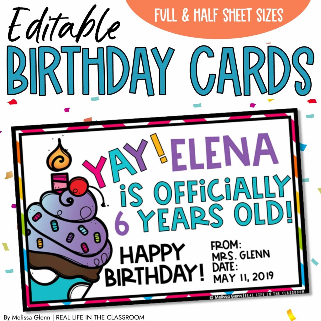 Happy Birthday Cards for Students - Editable - Color and Black + White ...