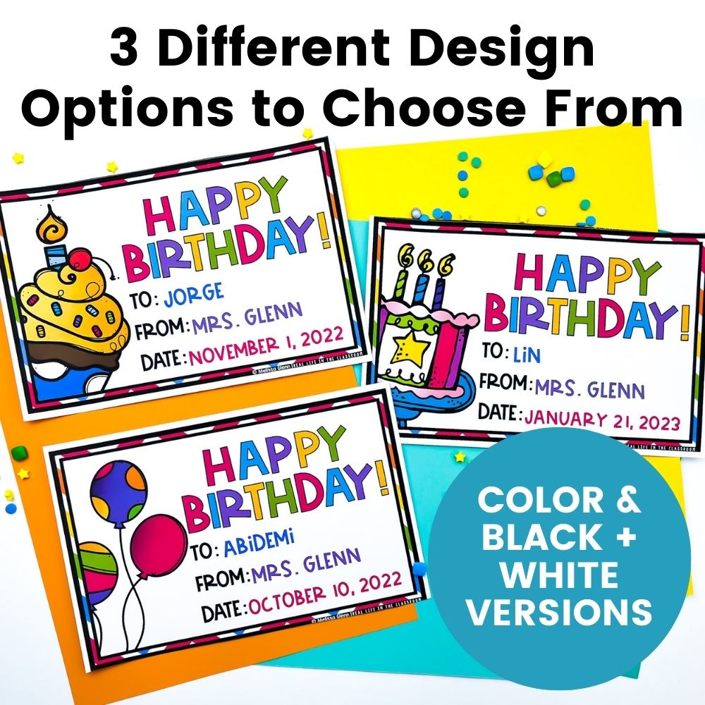 Happy Birthday Cards for Students - Editable - Color and Black + White ...
