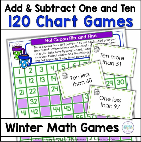 120 Chart Winter Math Games - Missing Numbers - Ten More Ten Less ...