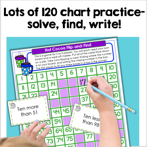 120 Chart Winter Math Games - Missing Numbers - Ten More Ten Less ...
