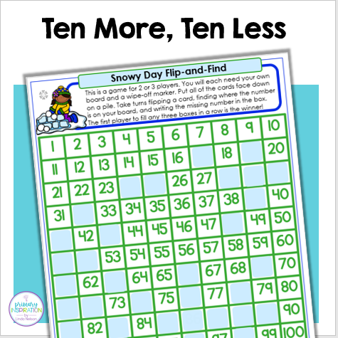 120 Chart Winter Math Games - Missing Numbers - Ten More Ten Less ...