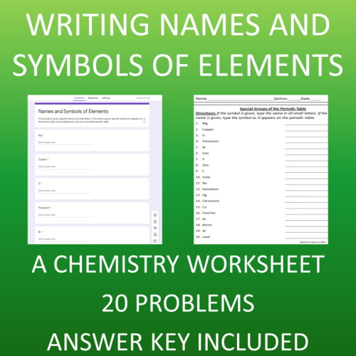 Writing Names and Symbols of Elements Worksheet Chemistry 20 Questions ...