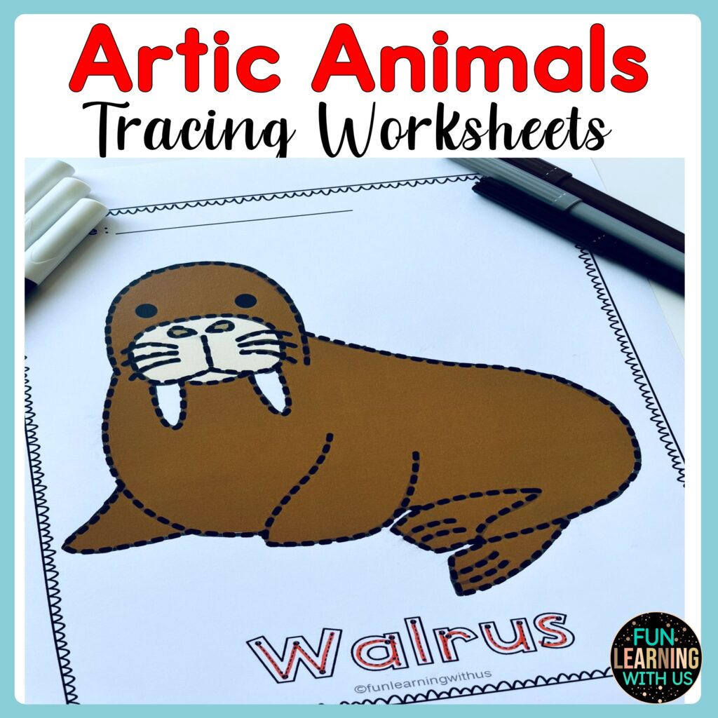Artic Animals Picture Tracing & Coloring Fine Motor Worksheets | Made ...