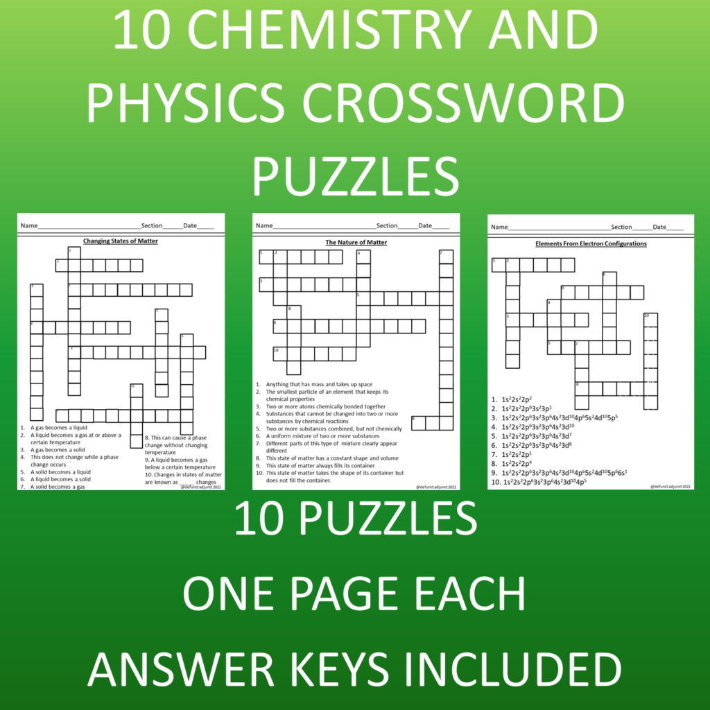 10 Chemistry, General Science, and Physical Science Crossword Puzzles ...