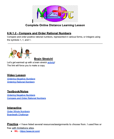 Complete Online Distance Learning 6th Math Compare/Order Rational ...