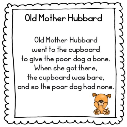 Pocket Chart Poem Old Mother Hubbard Nursery Rhyme | Made By Teachers