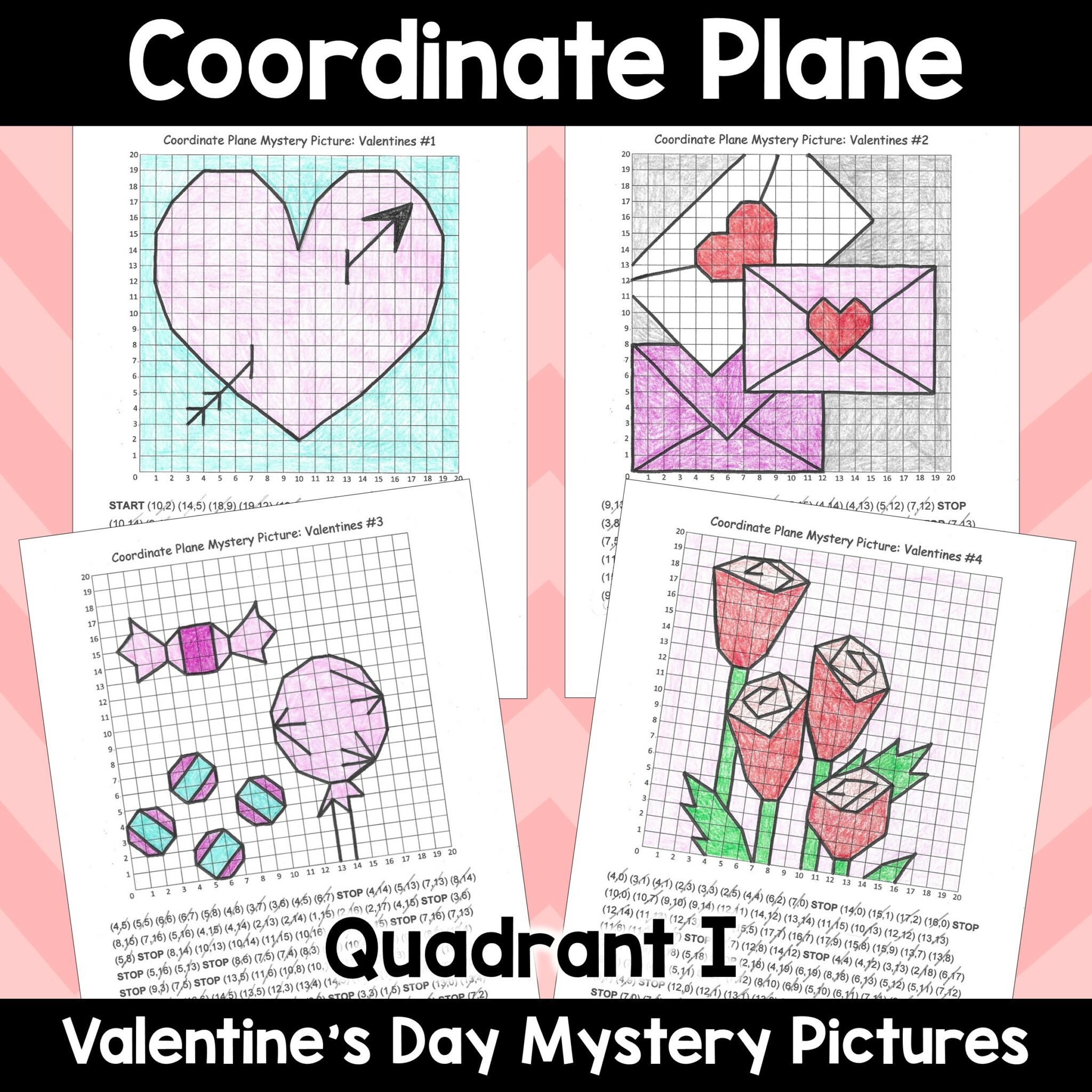 Valentine's Day Coordinate Plane Mystery Pictures Math Graphing Bundle ...