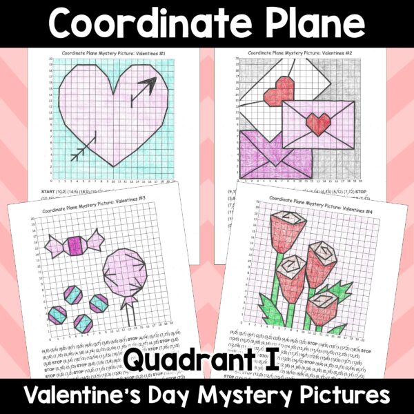 Valentine's Day Coordinate Plane Mystery Graphing Pictures in Quadrant ...