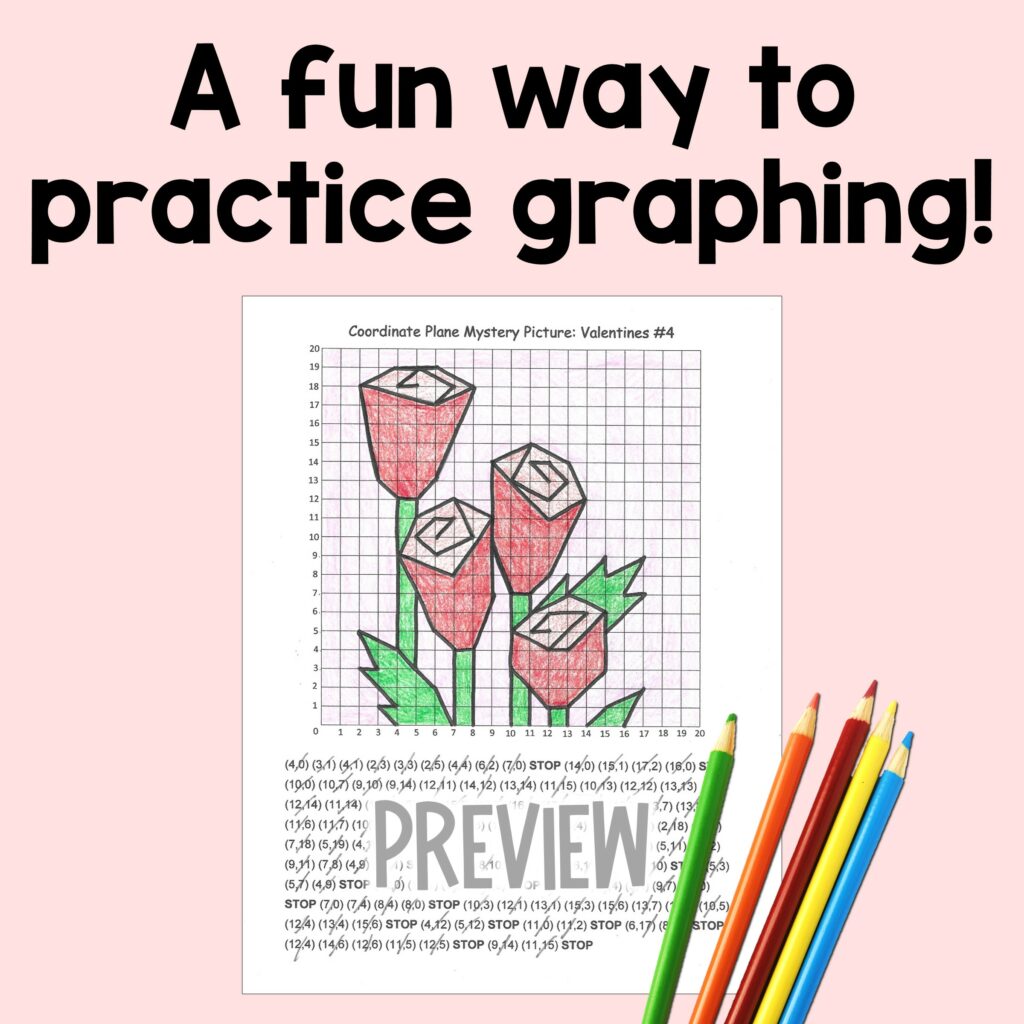 Valentine's Day Coordinate Plane Mystery Graphing Pictures in Quadrant ...