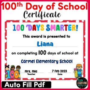 100th Day of School Certificate Editable | Made By Teachers