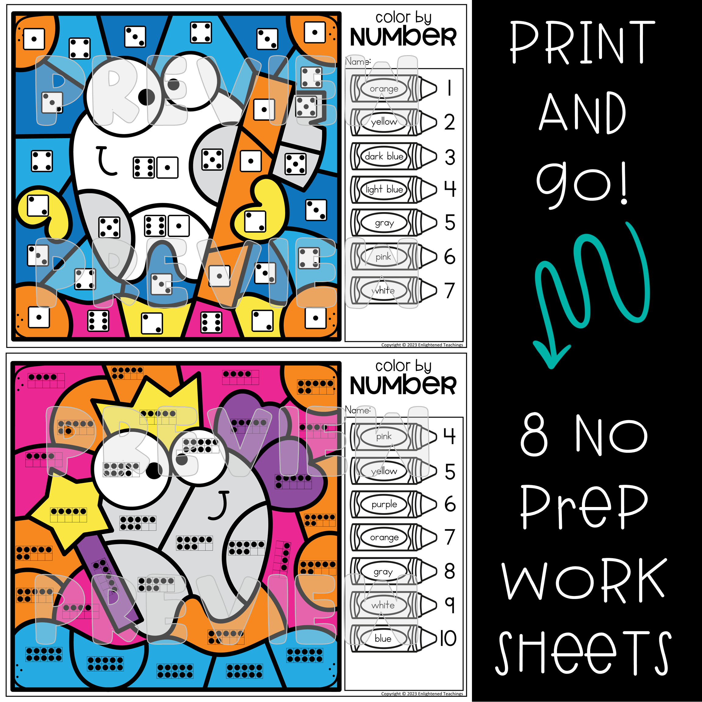 Dental Health Number Subitizing Worksheets Color by Number Subitizing ...