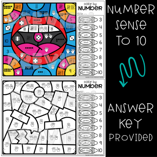 Dental Health Number Subitizing Worksheets Color by Number Subitizing ...