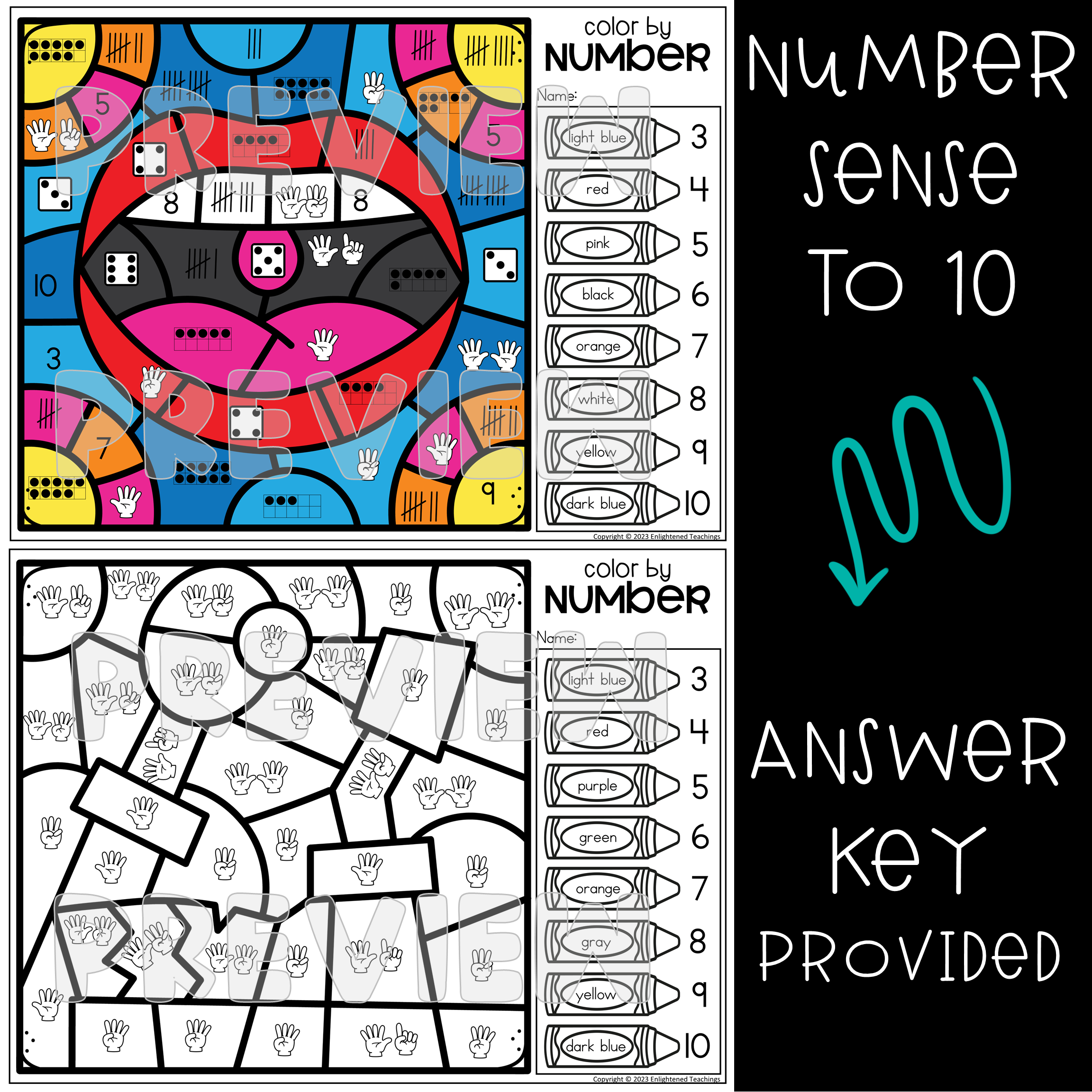 Dental Health Number Subitizing Worksheets Color by Number Subitizing ...