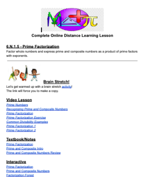 Complete Online Distance Learning 6th Math Prime Factorization 6.N.1.5 ...