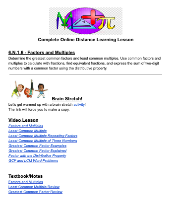 Complete Online Distance Learning 6th Math Factors and Multiples 6.N.1. ...
