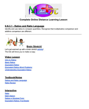 Complete Online Distance Learning 6th Math Ratios & Ratio Language 6.N ...
