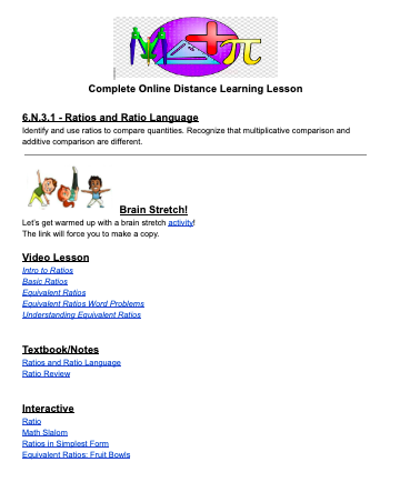 Complete Online Distance Learning 6th Math Ratios & Ratio Language 6.N ...