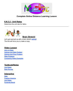 Complete Online Distance Learning 6th Math Unit Rates 6.N.3.2 | Made By ...