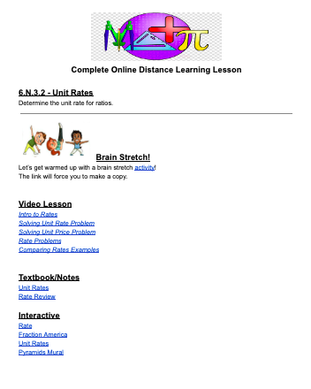 Complete Online Distance Learning 6th Math Unit Rates 6.N.3.2 | Made By ...
