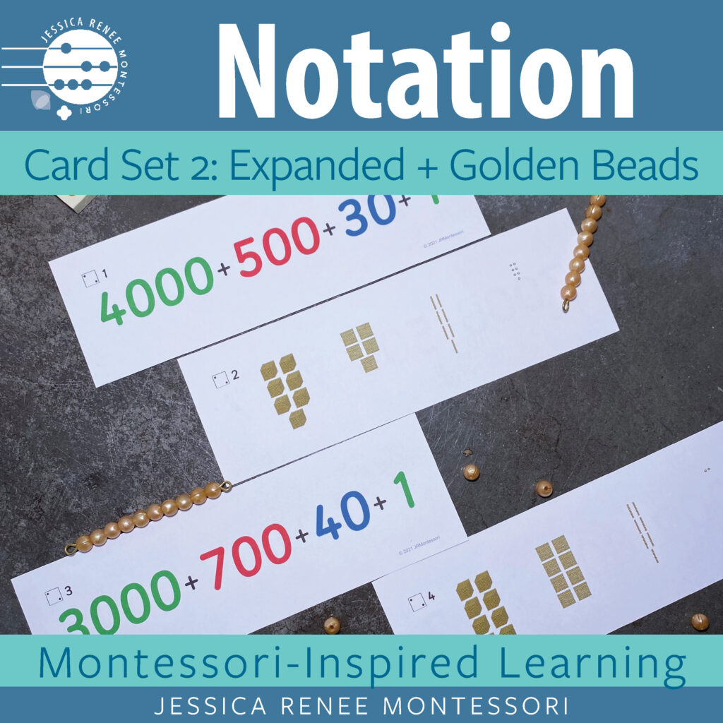 Montessori Math Place Value Notation Cards Set 2: Expanded and Golden ...