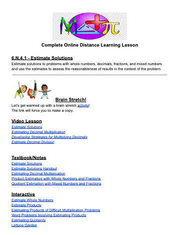 Complete Online Distance Learning 6th Math Estimate Solutions 6.N.4.1 ...